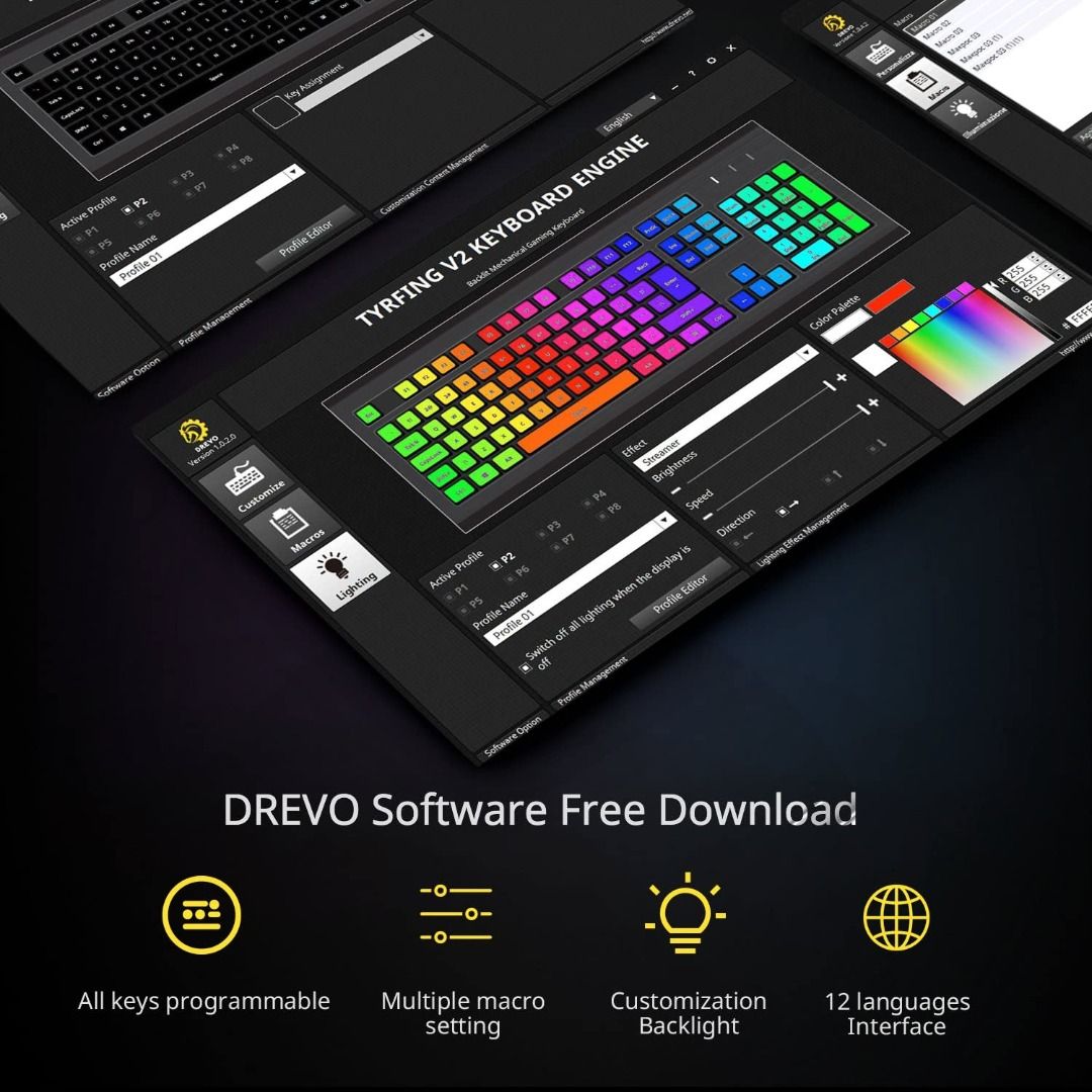 DREVO Tyrfing V2 Mechanical Gaming Keyboard 104 Keys (UK Layout) RGB Backlit Fully Customized ...
