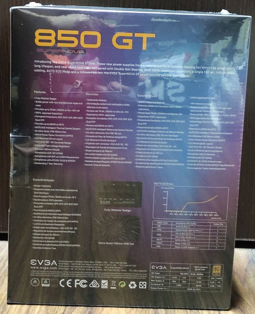 EVGA PSU SuperNOVA GT 850W 80 PLUS Gold Certified Fully Modular ATX ...