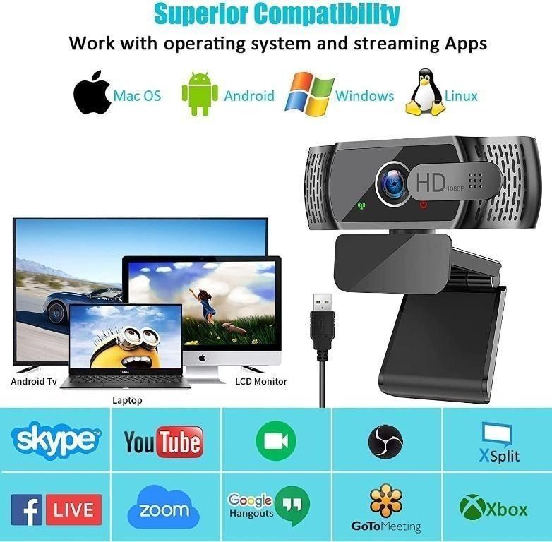 Eyonme W6 Webcam HD 1080p Web Camera with Microphone USB PC Computer ...