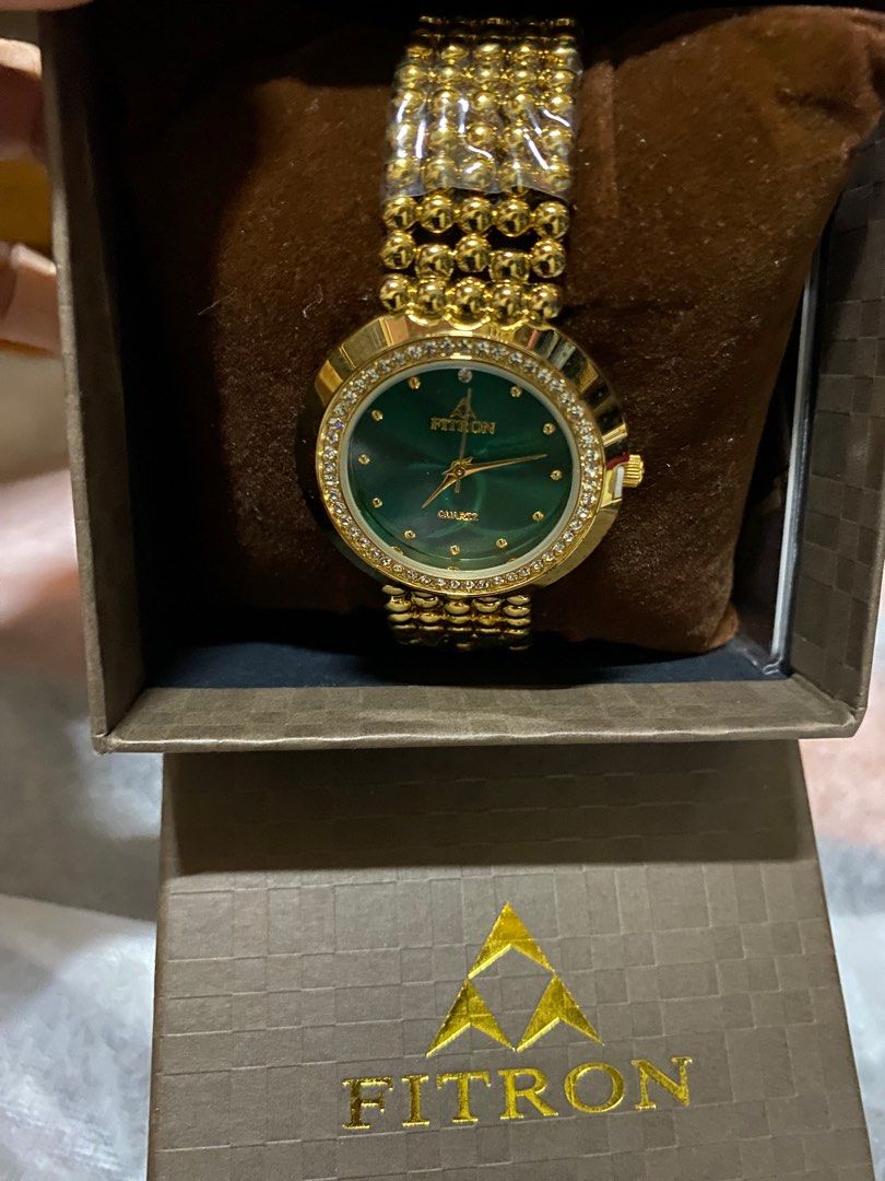 Fitron Green Dial Gold plated watch, Women's Fashion, Watches ...
