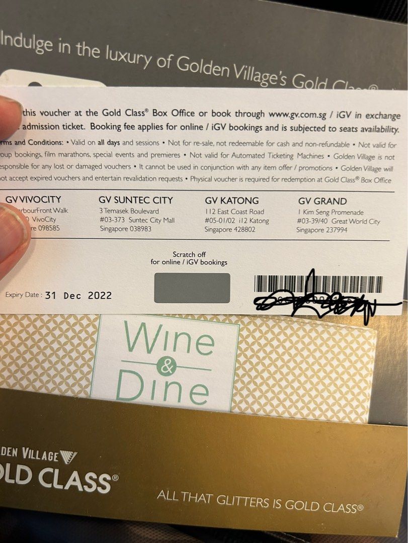 Gold Class GV/Golden Village Tickets, Tickets & Vouchers, Vouchers on ...