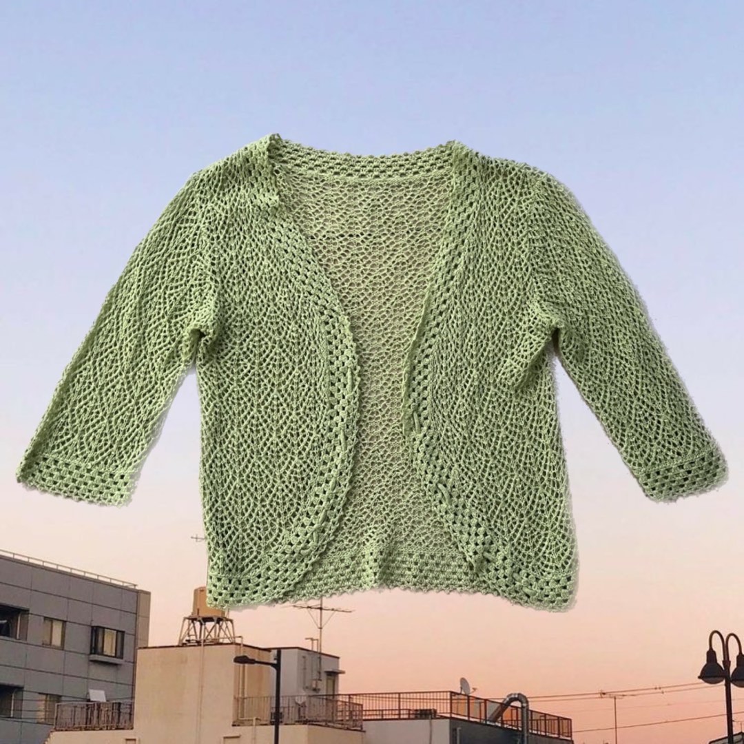 Green crochet outer, Women's Fashion, Coats, Jackets and Outerwear on ...