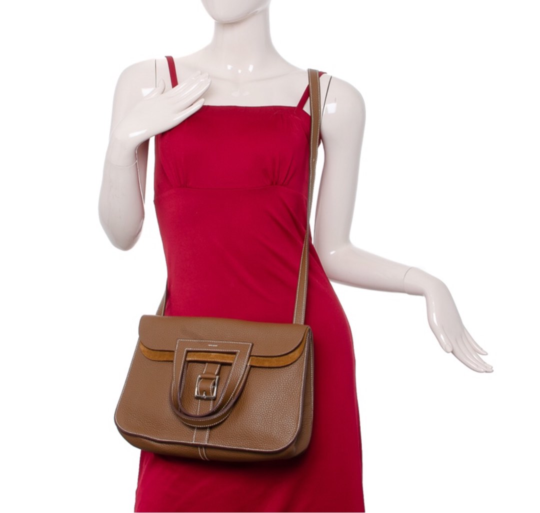HERMES Halzan 31 Etoupe Clemence Two Way Bag, Luxury, Bags & Wallets on ...
