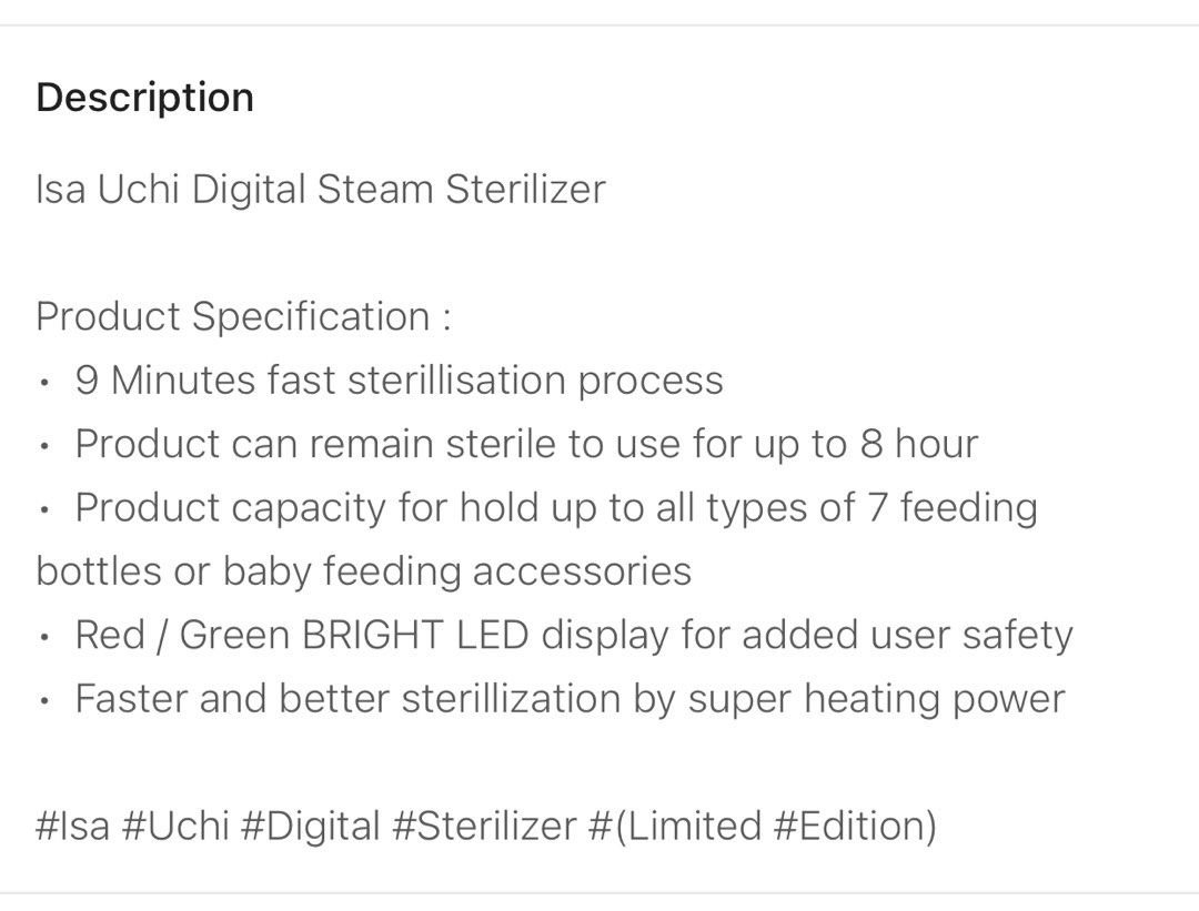 Isa Uchi brand new Digital Steam Sterilizer, Babies & Kids, Nursing ...