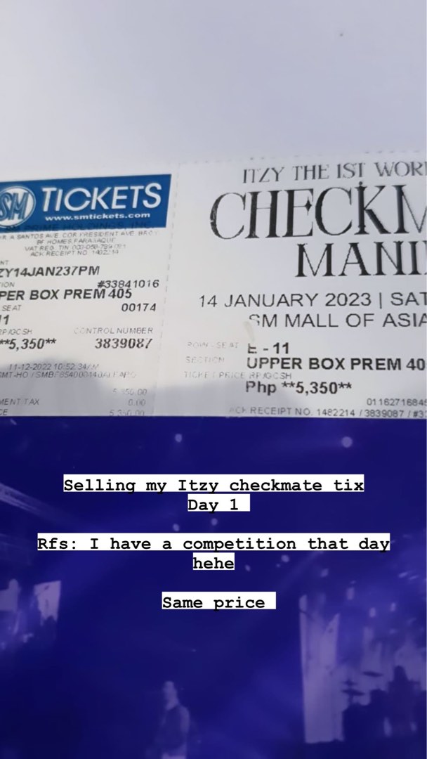 ITZY CHECKMATE MANILA DAY 1, Tickets & Vouchers, Event Tickets on Carousell