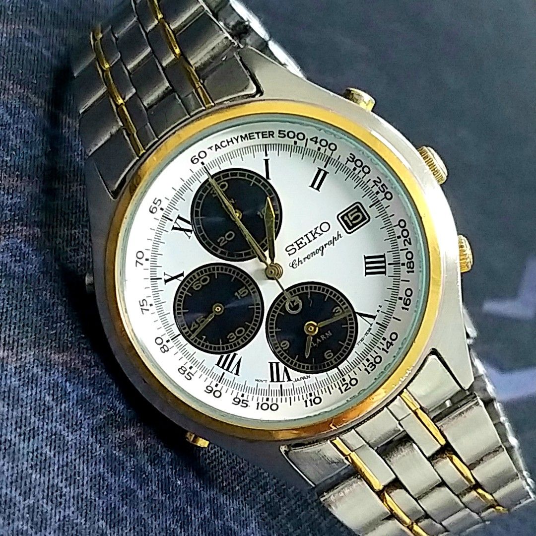 Jam tangan SEIKO CHRONOGRAPH Two Tone 5 tombol ORIGINAL, Fesyen Pria ...
