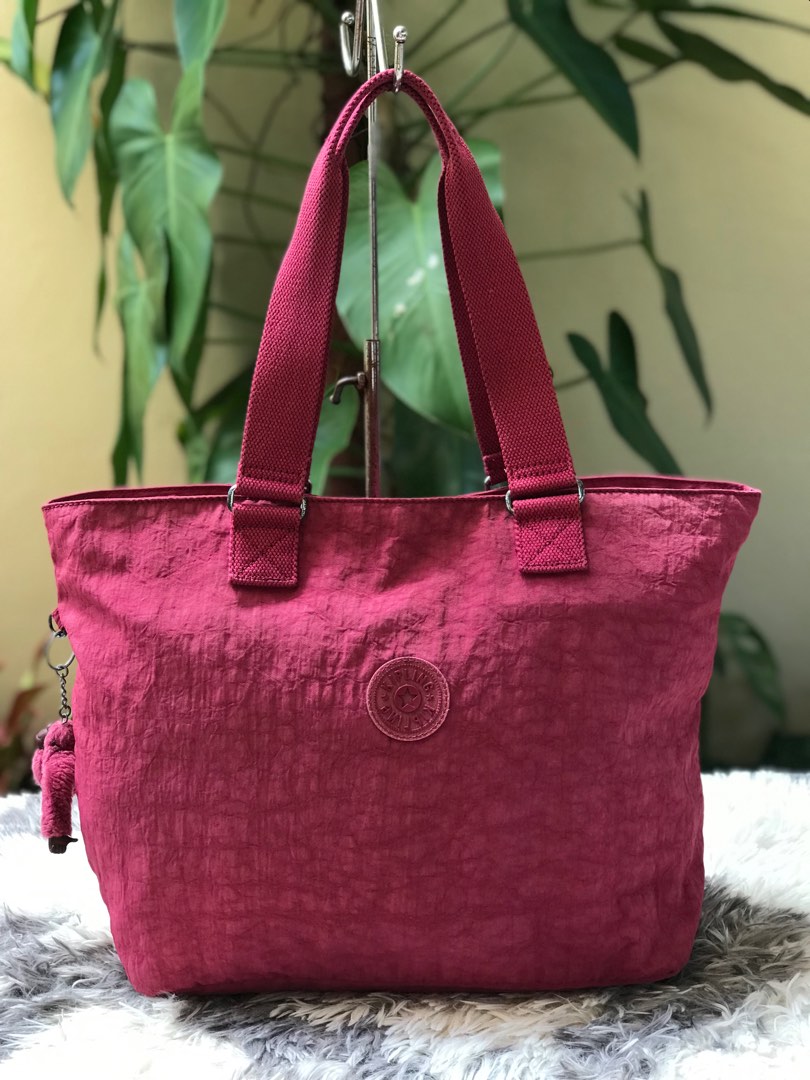 KIPLING magenta/maroon large tote, Women's Fashion, Bags & Wallets ...