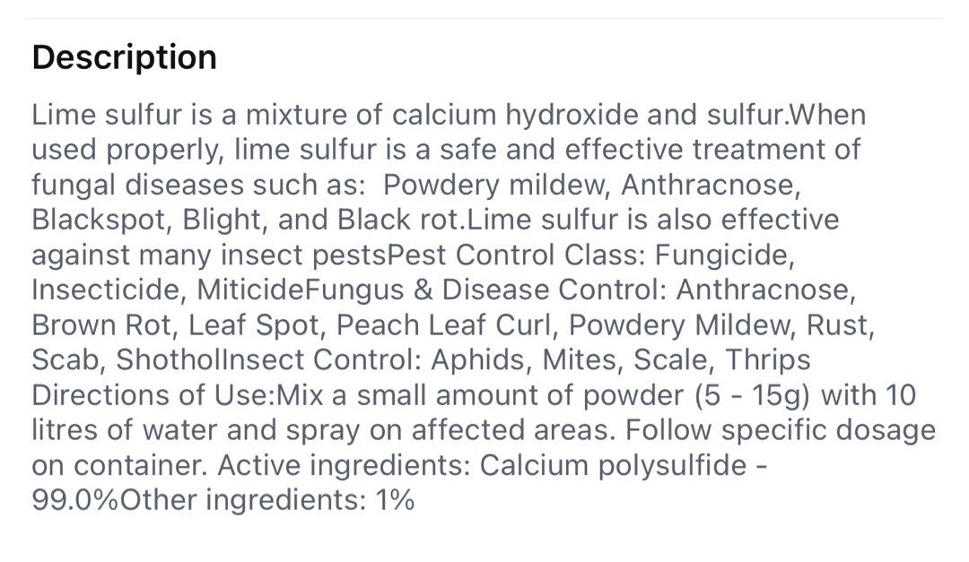 Lime Sulfur, pesticide & fungicide powder (400g), Furniture & Home ...