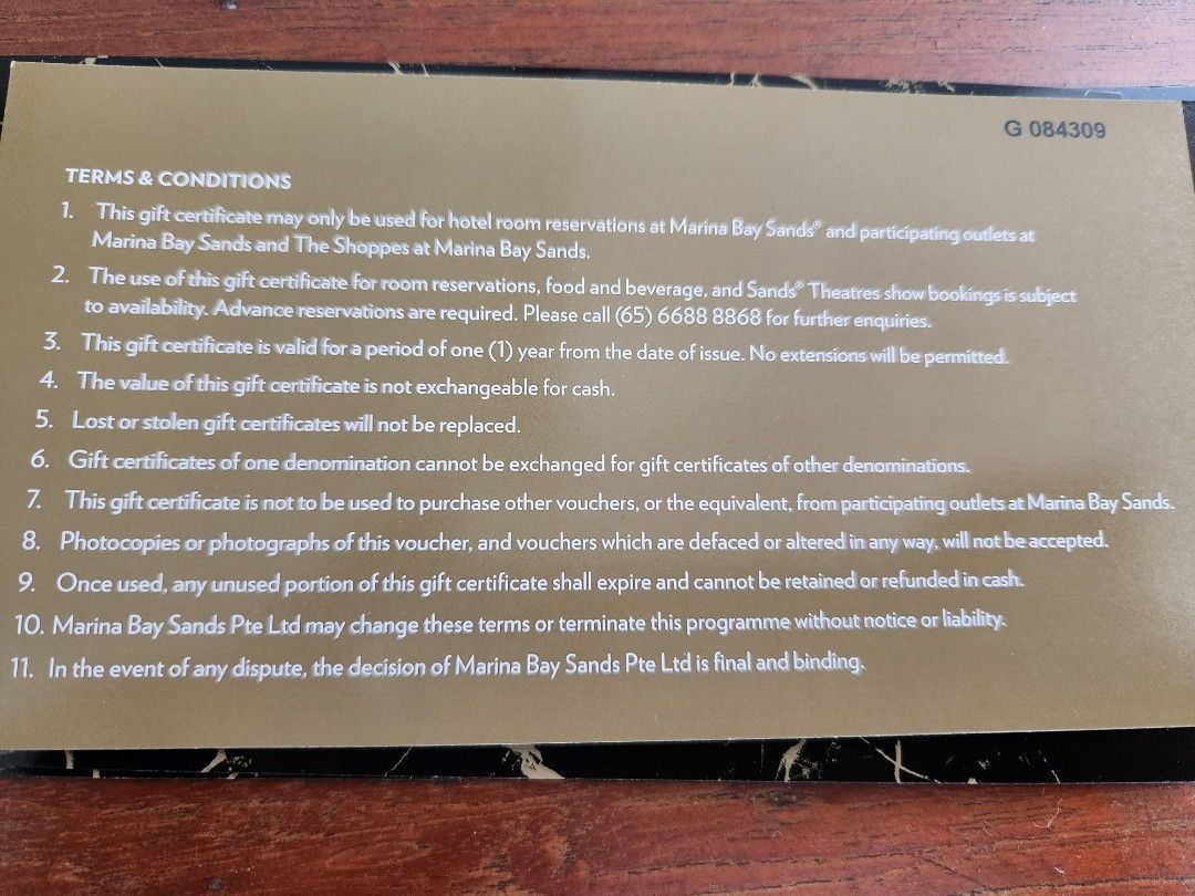 Marina Bay Sands MBS gift vouchers, Tickets & Vouchers, Vouchers on ...