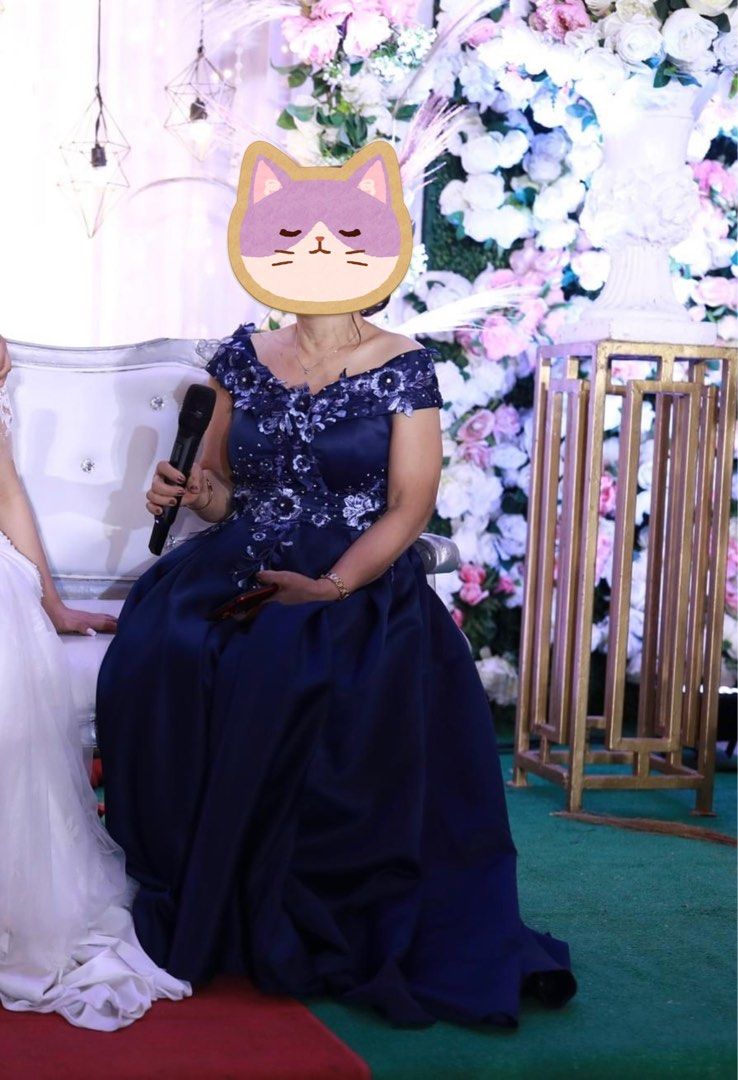 Navy blue filipiniana gown, Women's Fashion, Dresses & Sets, Evening ...