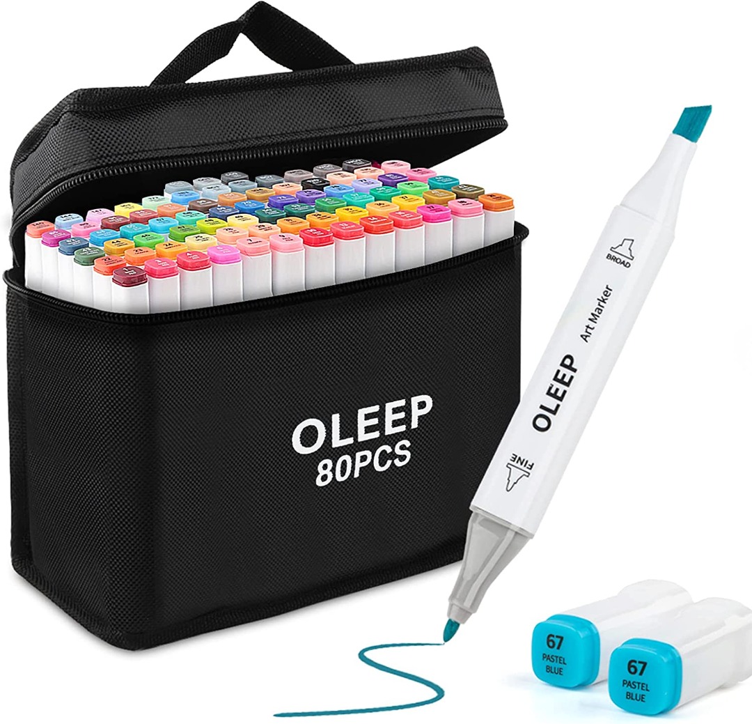 OLEEP 80 Colour Permanent Art Markers Twin Marker Pen Broad Fine Point ...