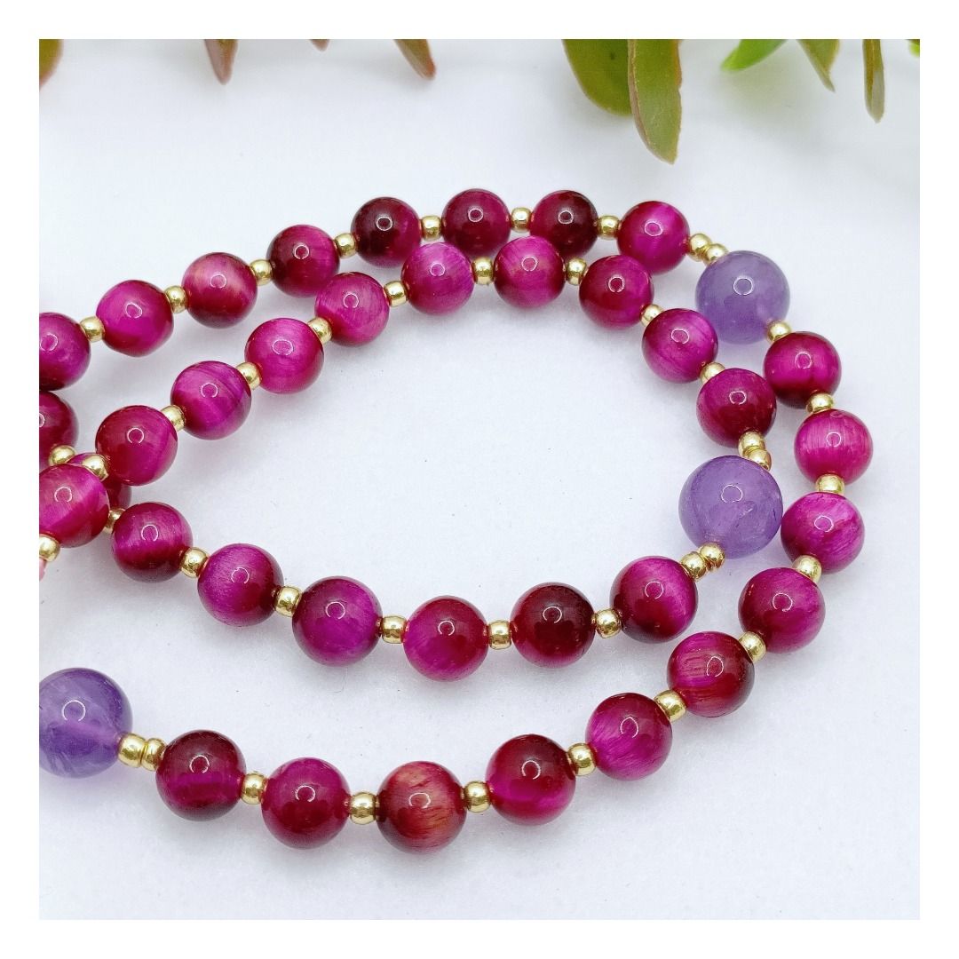 Pieta Gold Rosary, Rose Red Tiger Eye, Purple Amethyst, Station of the ...