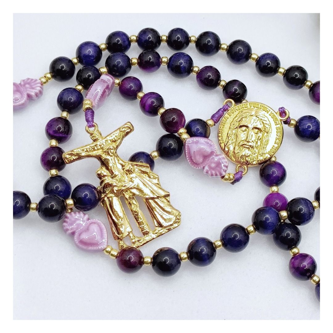 Shroud of Turin Rosary, Holy Face of Jesus Rosary, Purple Tiger Eye ...