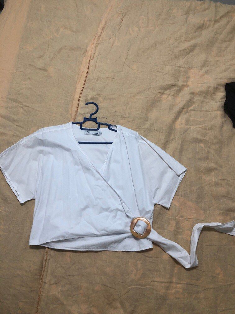 The tinsel rack White Crop wrap TopL, Women's Fashion, Tops, Blouses on ...