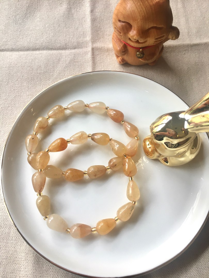 [Twin Combo] Golden Silk Jade Teardrop Crystal Bracelet, Women's ...