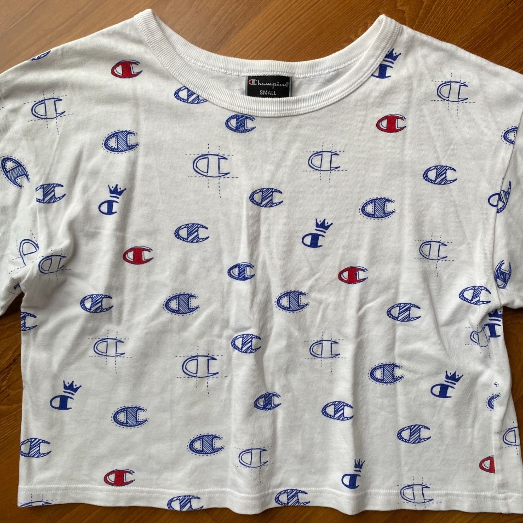 Vintage Champion Monogram Logo Boxy Crop Shirt, Women's Fashion, Tops ...