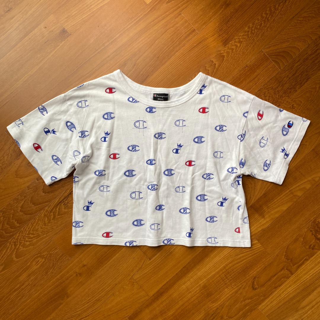 Vintage Champion Monogram Logo Boxy Crop Shirt, Women's Fashion, Tops ...