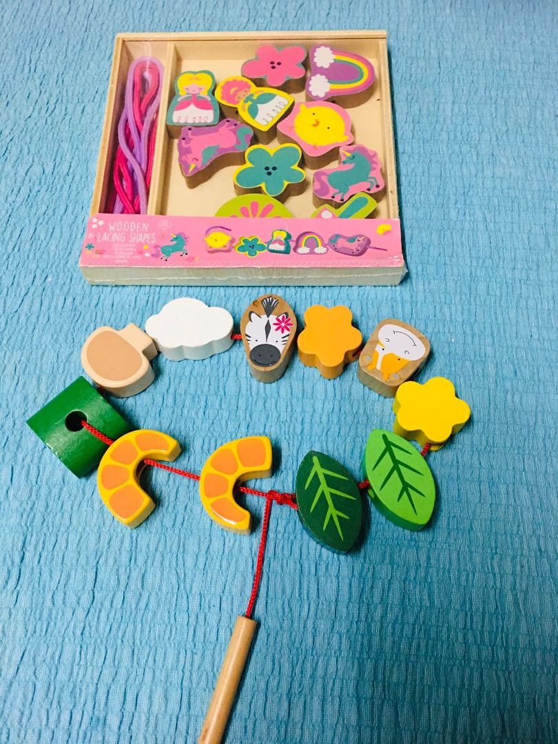 Wooden Lacing Shapes Set, Hobbies & Toys, Toys & Games on Carousell