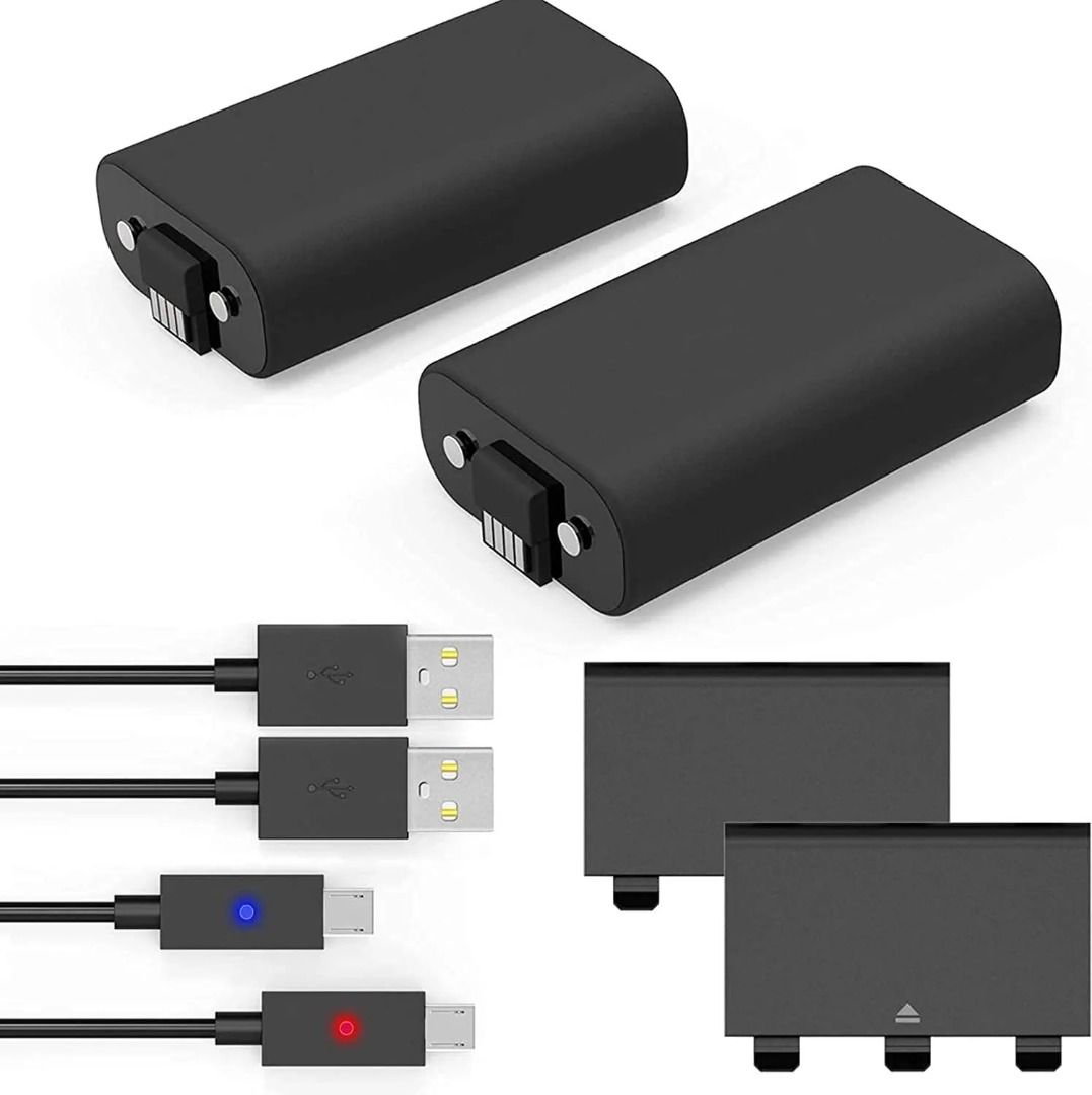 2 Pack 1200mAh Xbox One Rechargeable Battery Pack with LED/5ft Micro ...