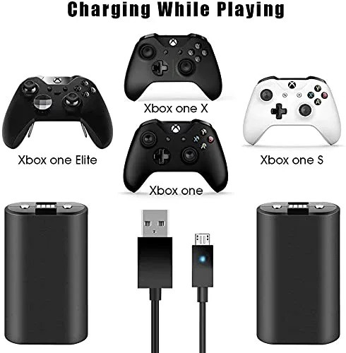 2 Pack 1200mAh Xbox One Rechargeable Battery Pack with LED/5ft Micro ...