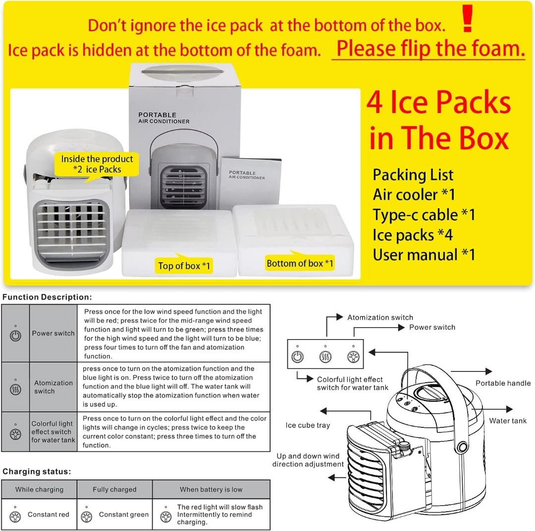 625) Portable Air Conditioner,3-in-1 Personal Air cooler, Evaporative ...