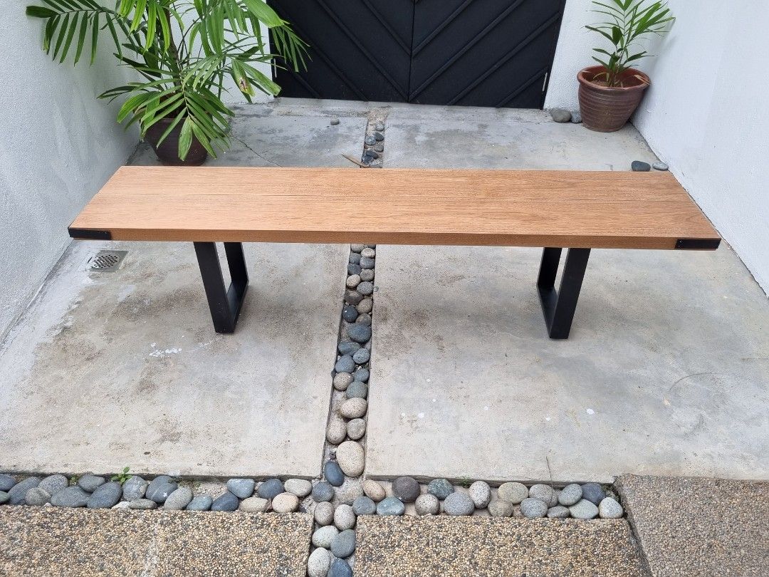 6ft Industrial Wooden Bench + Metal Corners + Metal Legs / Bangku ...