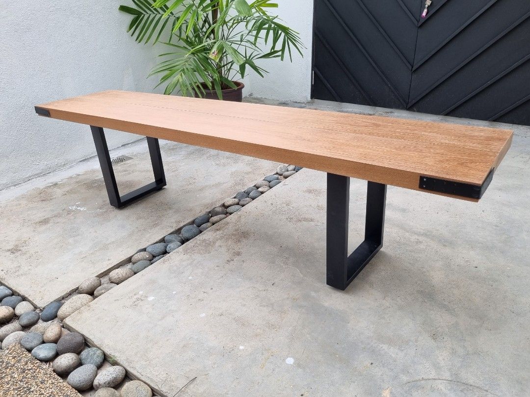 6ft Industrial Wooden Bench + Metal Corners + Metal Legs / Bangku ...