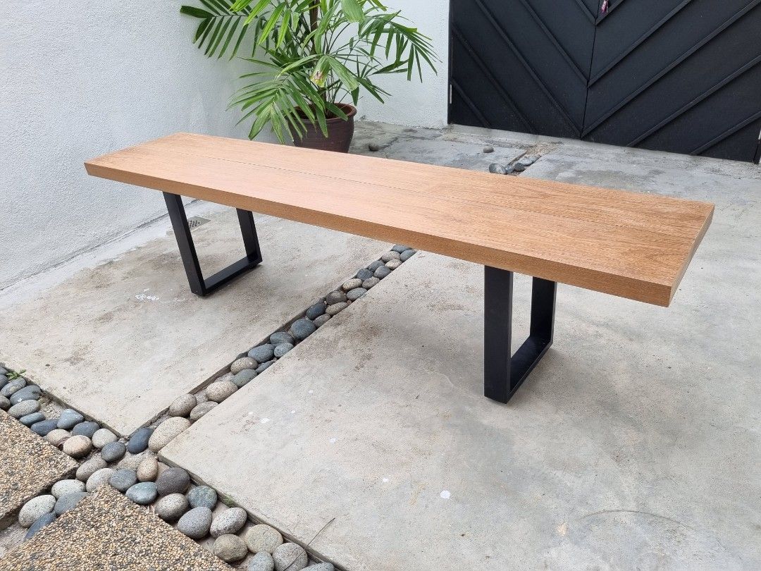 6ft Wooden Bench Chair + Metal Legs (Solid Wood) / Bangku Panjang Kayu ...