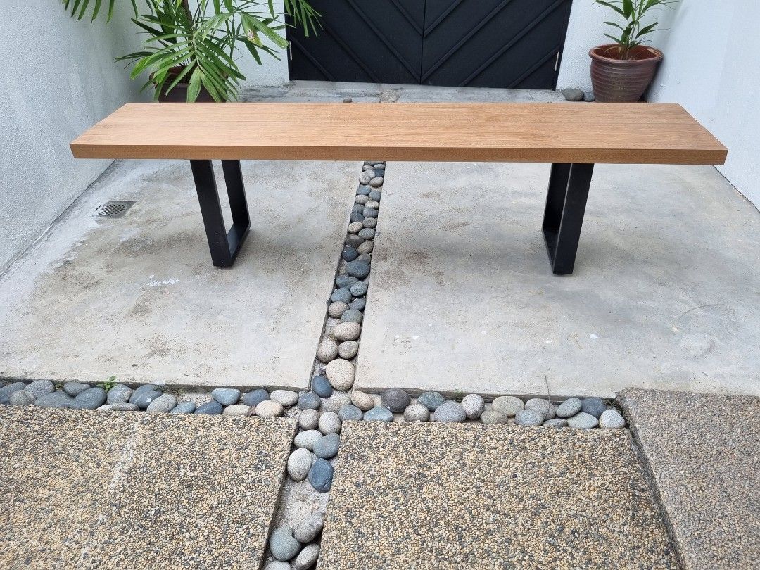 6ft Wooden Bench Chair + Metal Legs (Solid Wood) / Bangku Panjang Kayu ...