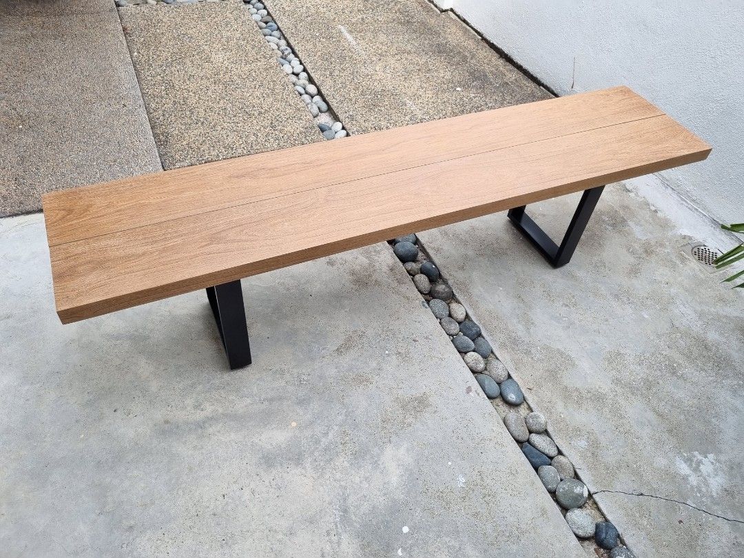 6ft Wooden Bench Chair + Metal Legs (Solid Wood) / Bangku Panjang Kayu ...