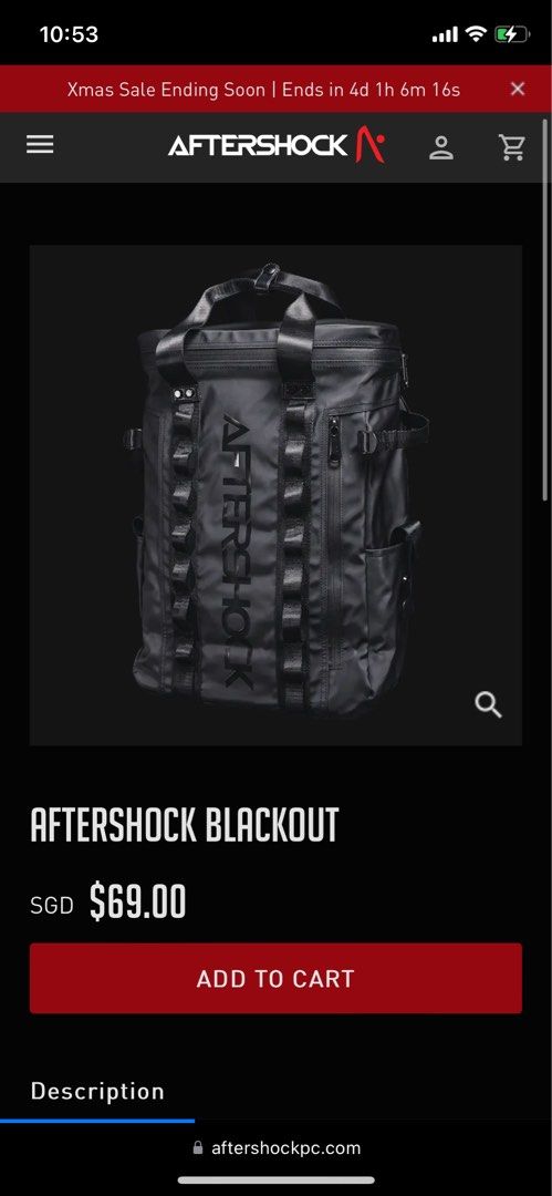 AFTERSHOCK Blackout Backpack, Men's Fashion, Bags, Backpacks on Carousell