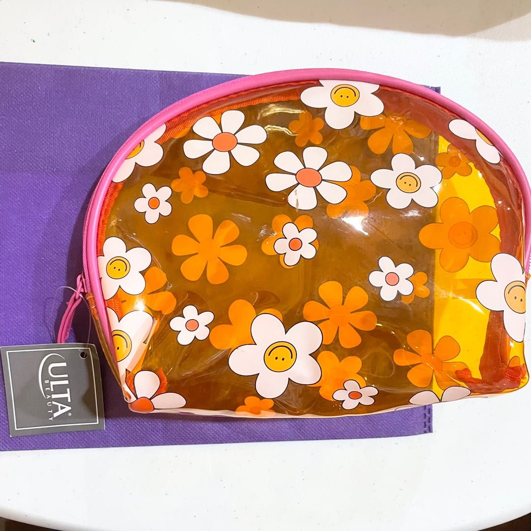 AUTHENTIC ULTA BEAUTY Yellow pink floral flower makeup bag pouch ...