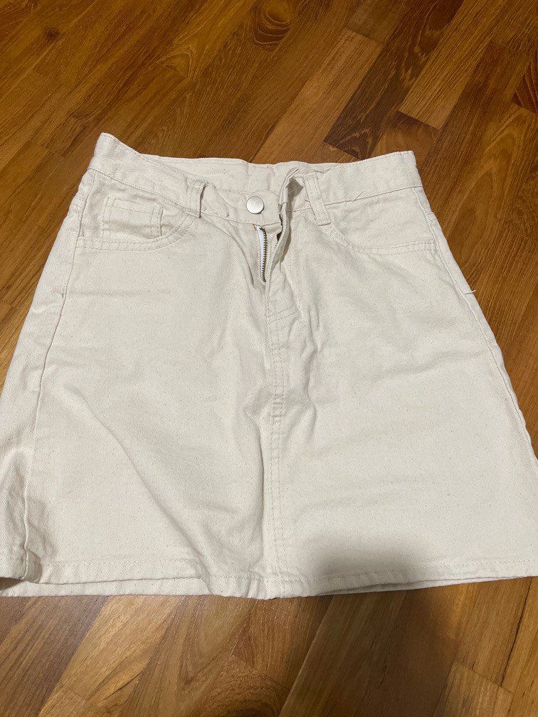 beige denim skirt, Women's Fashion, Bottoms, Skirts on Carousell