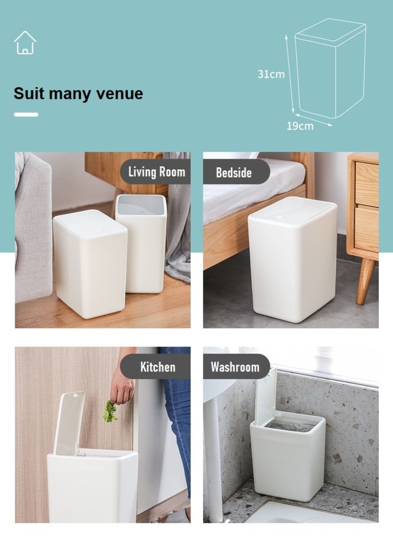 Beihe 13L Trash Bin Rubbish Bin Dustbin Home Office Bathroom Kitchen ...