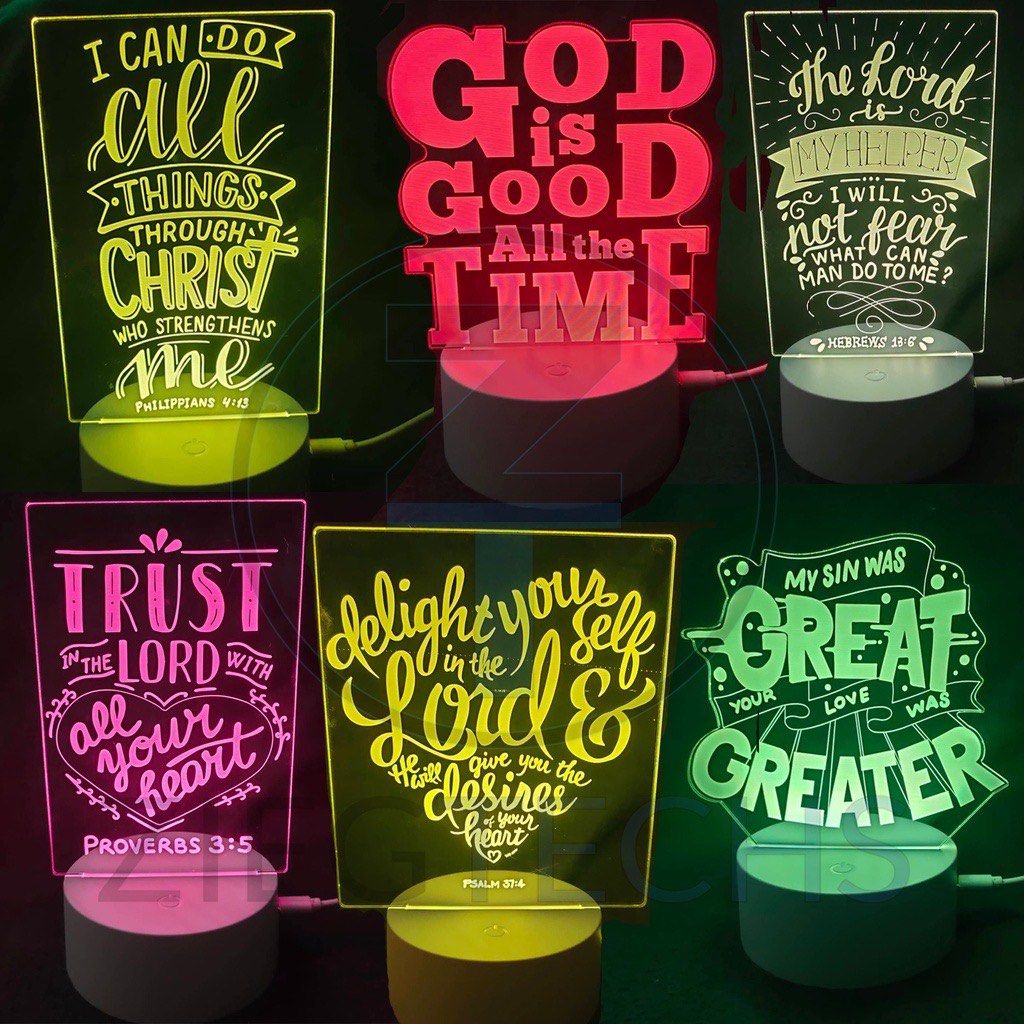 BIBLE Inspirational verses Designs Acrylic 3D Illusion LED Night Lamp ...