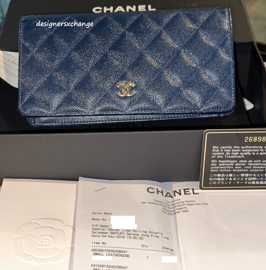 Chanel Blue Caviar Quilted Bifold Long Wallet (with Spore Chanel ...