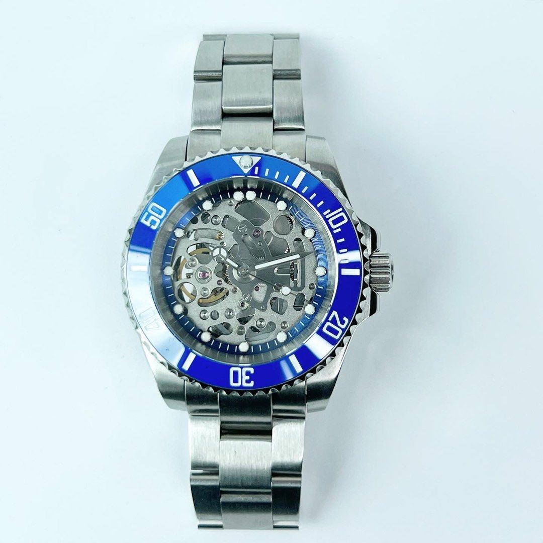 Custom Seiko Mod Blue Skeleton Submariner, Men's Fashion, Watches ...