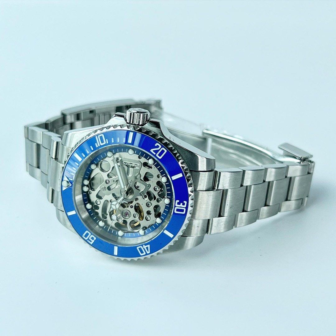 Custom Seiko Mod Blue Skeleton Submariner, Men's Fashion, Watches ...
