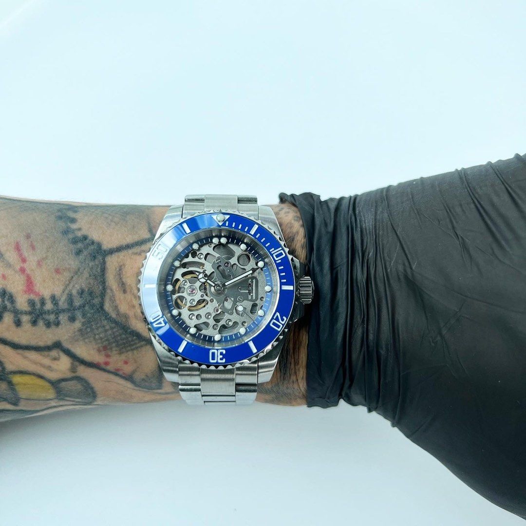 Custom Seiko Mod Blue Skeleton Submariner, Men's Fashion, Watches ...
