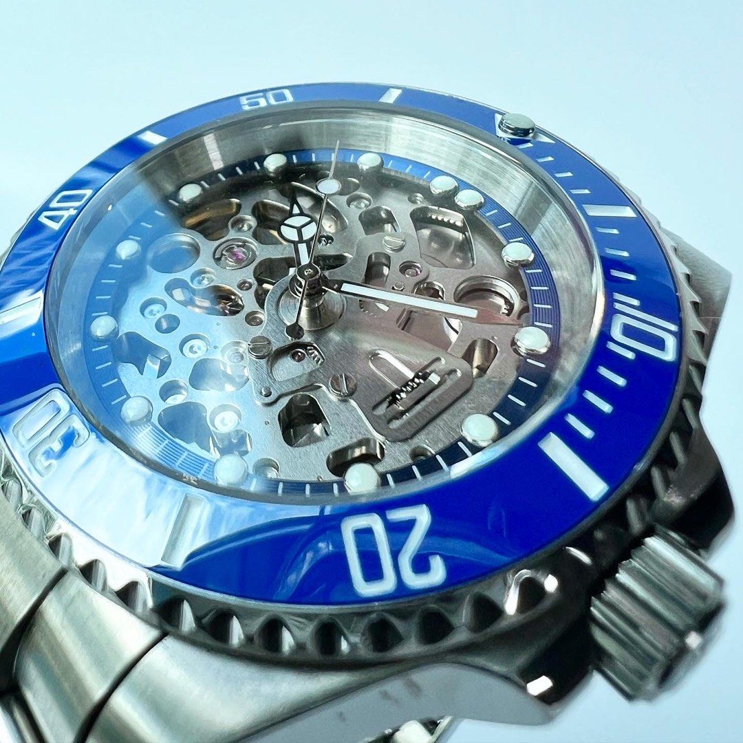 Custom Seiko Mod Blue Skeleton Submariner, Men's Fashion, Watches ...