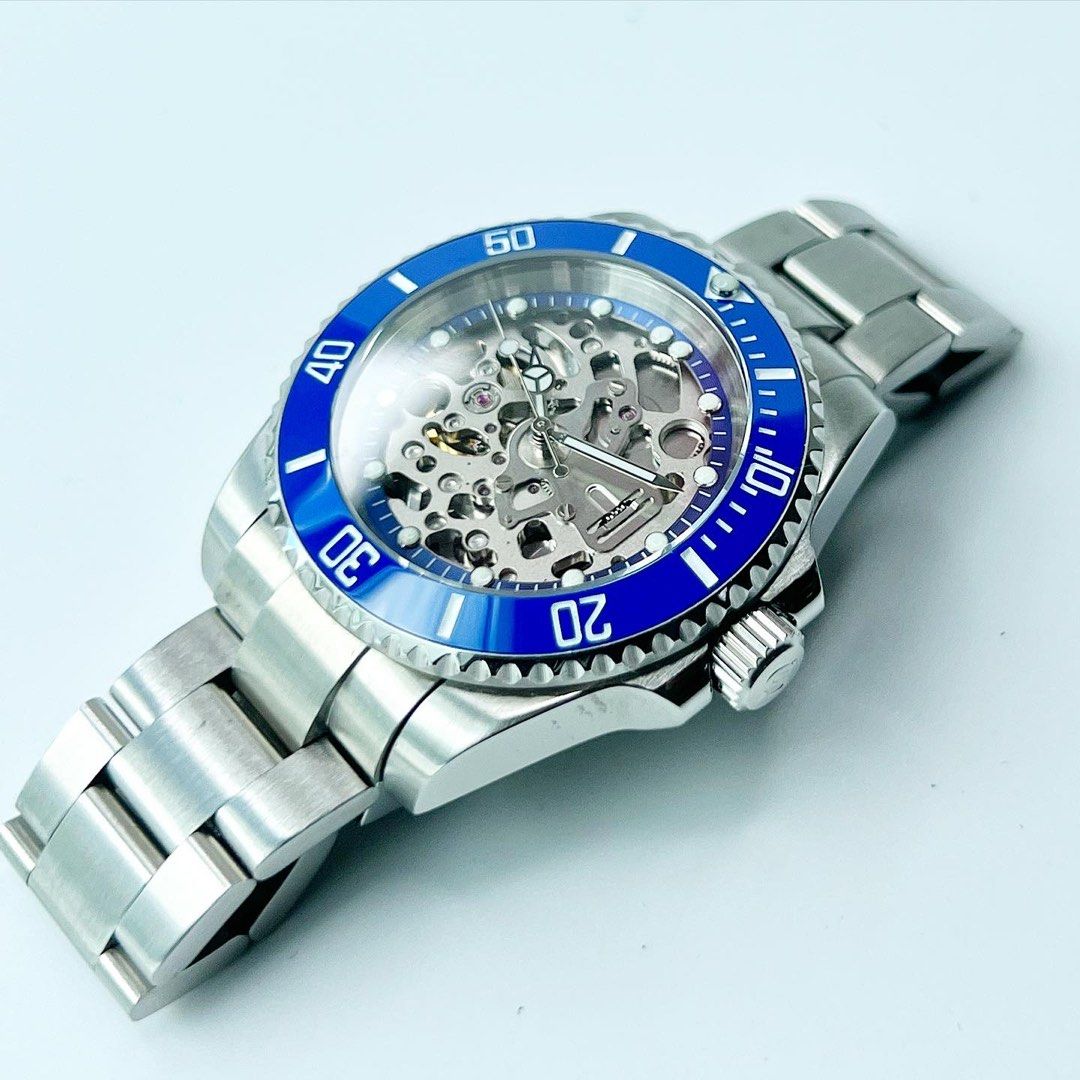 Custom Seiko Mod Blue Skeleton Submariner, Men's Fashion, Watches ...