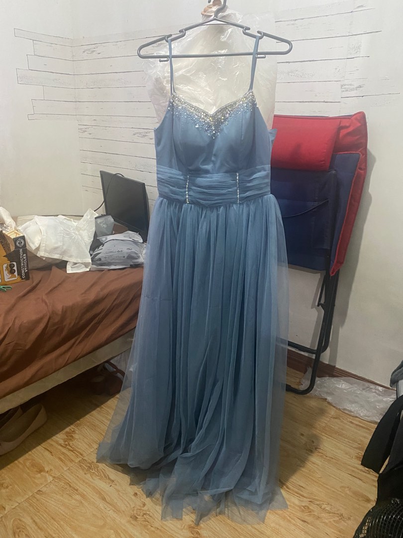 Dusty Blue Bridesmaids long gown, Women's Fashion, Dresses & Sets ...