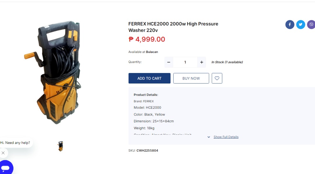 FERREX HCE2000 2000w High Pressure Washer 220, Furniture & Home Living ...