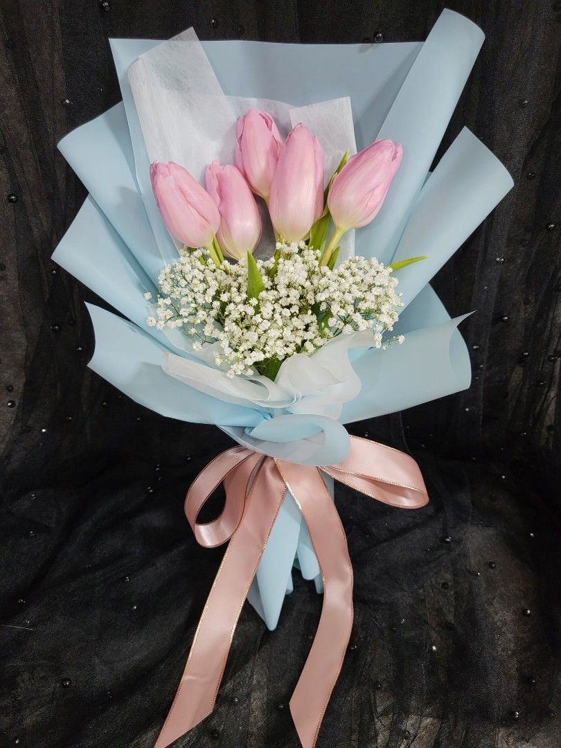 Fresh tulip with baby breath flower bouquet/tulip bouquet/anniversary ...