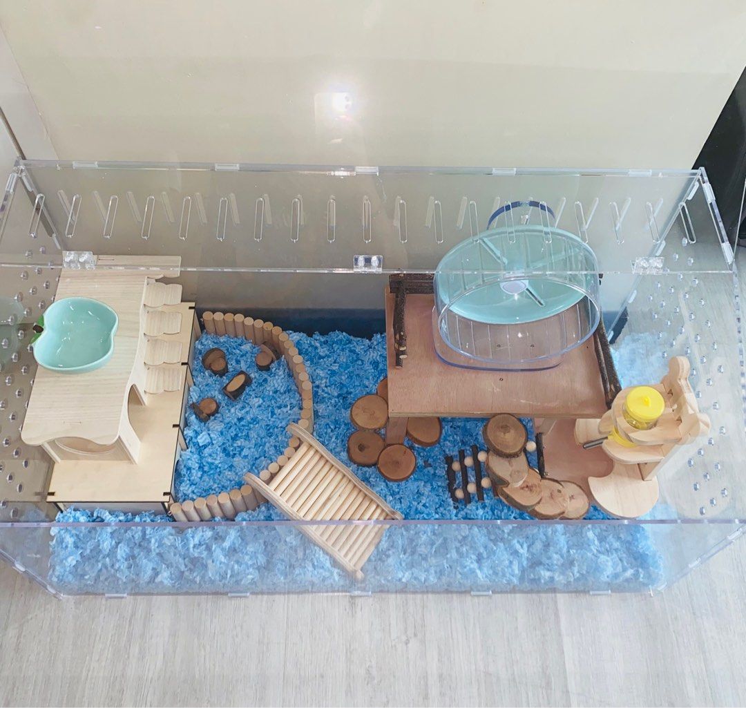 Hamster acrylic cage 80cm 100cm cage wooden accessories setup ideas ...