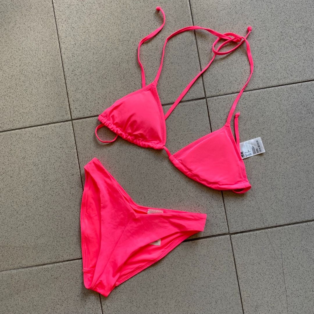 h&m neon pink swimwear (triangle top and bikini), Women's Fashion ...