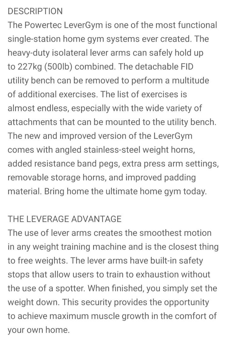 Home Gym Machine - Powertec LeverGym with ISO Lateral Arms, Sports ...