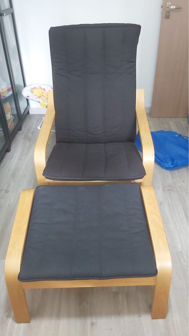 IKEA Poang Armchair with footstool, Furniture & Home Living, Furniture ...