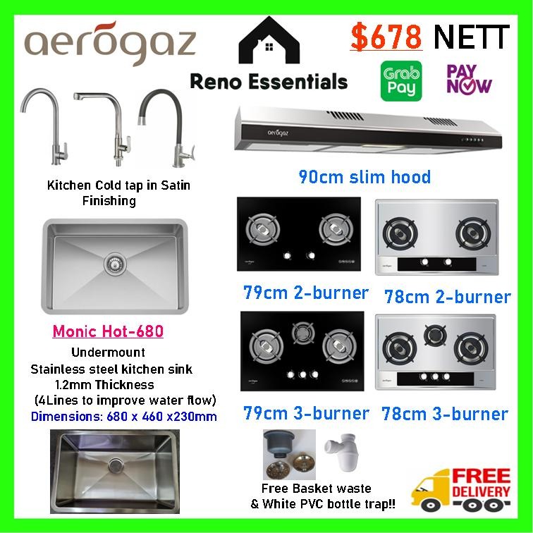 Kitchen sink, Hood and hob Kitchen package Aerogaz Monic kitchen tap ...