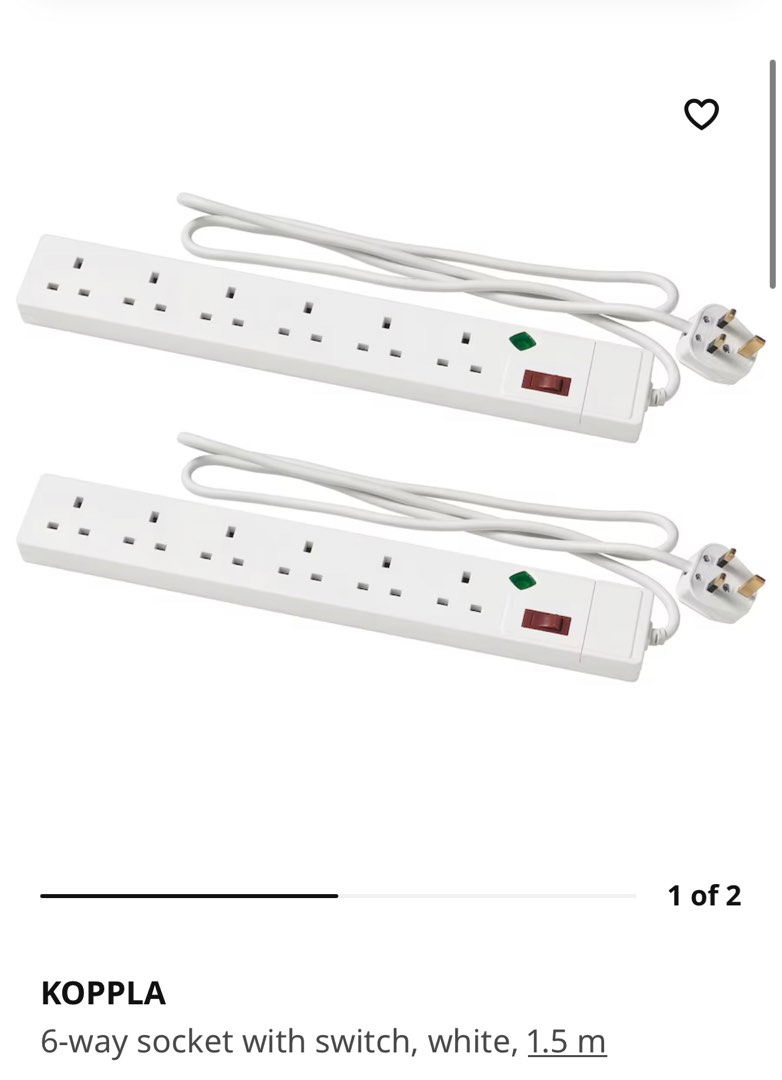 [NEW] IKEA Power Plug KOPPLA 6-way socket with switch, white, TV & Home ...